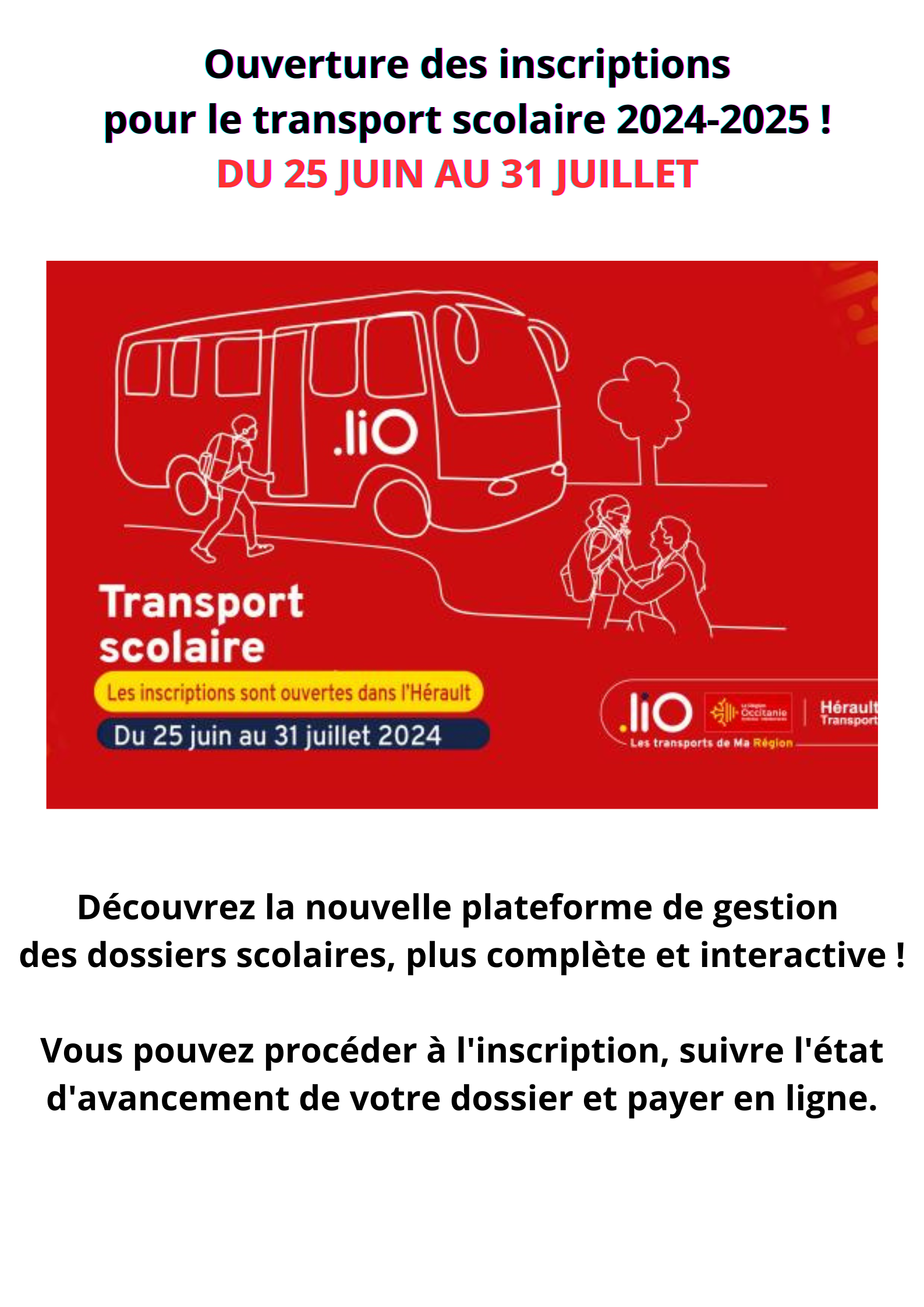 News - OUVERTURE INSCRIPTIONS TRANSPORT SCOLAIRE 2024-2025 - Mairie de Villeveyrac
